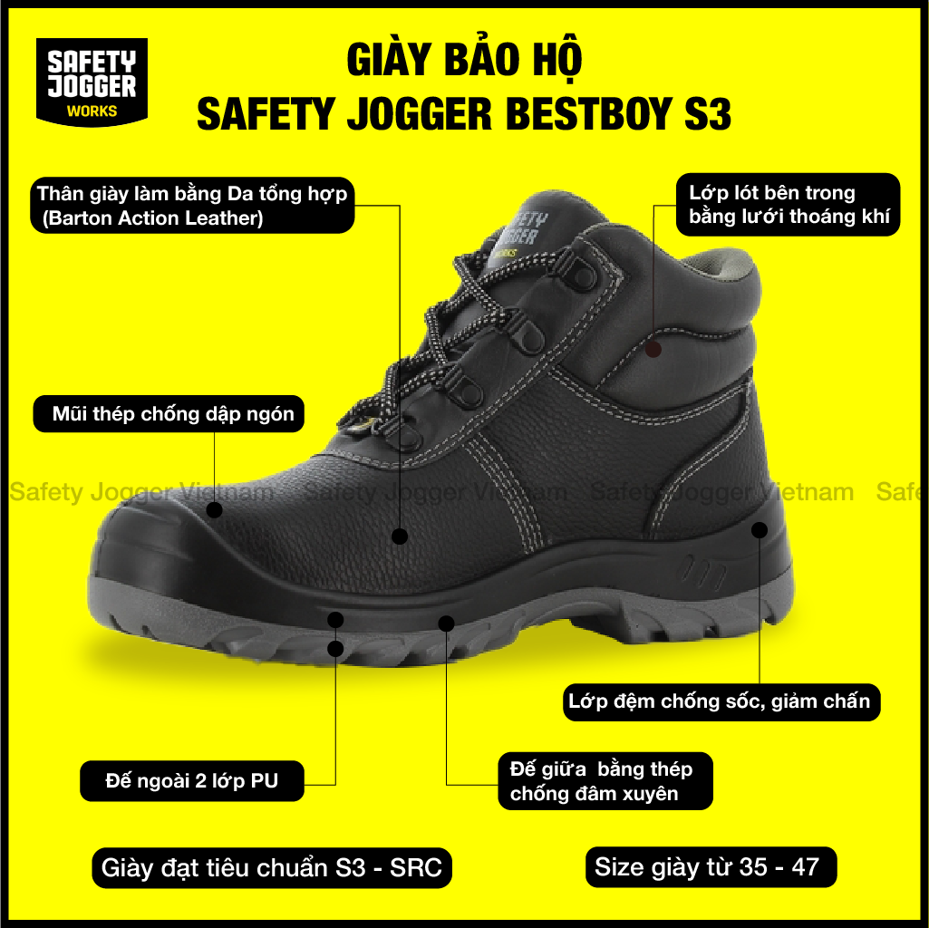 [CHÍNH HÃNG] Giày Bảo Hộ Safety Jogger Bestboy S3 Da Thật, Chống Thấm Nước, Đế Chống Hóa Chất ...