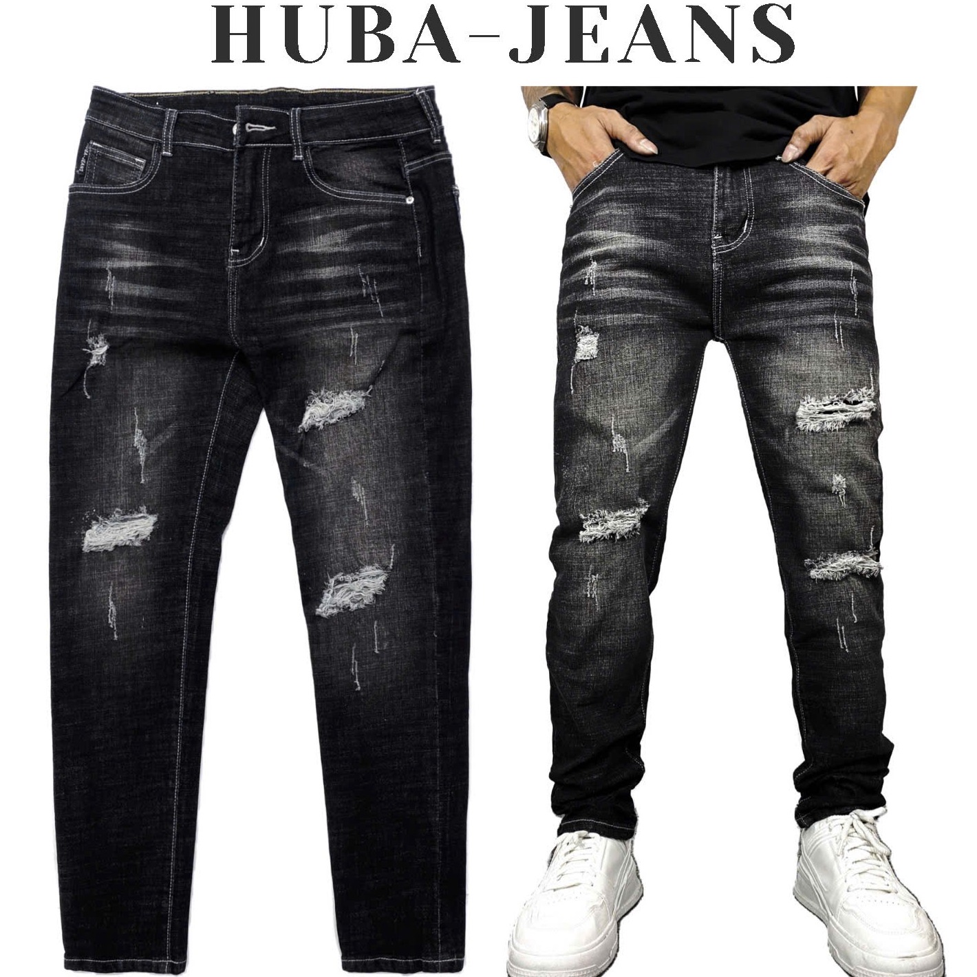 Quần jean nam HUBA-JEANS co giãn xanh TƯƠI trơn Menswear Pants Có Túi ...