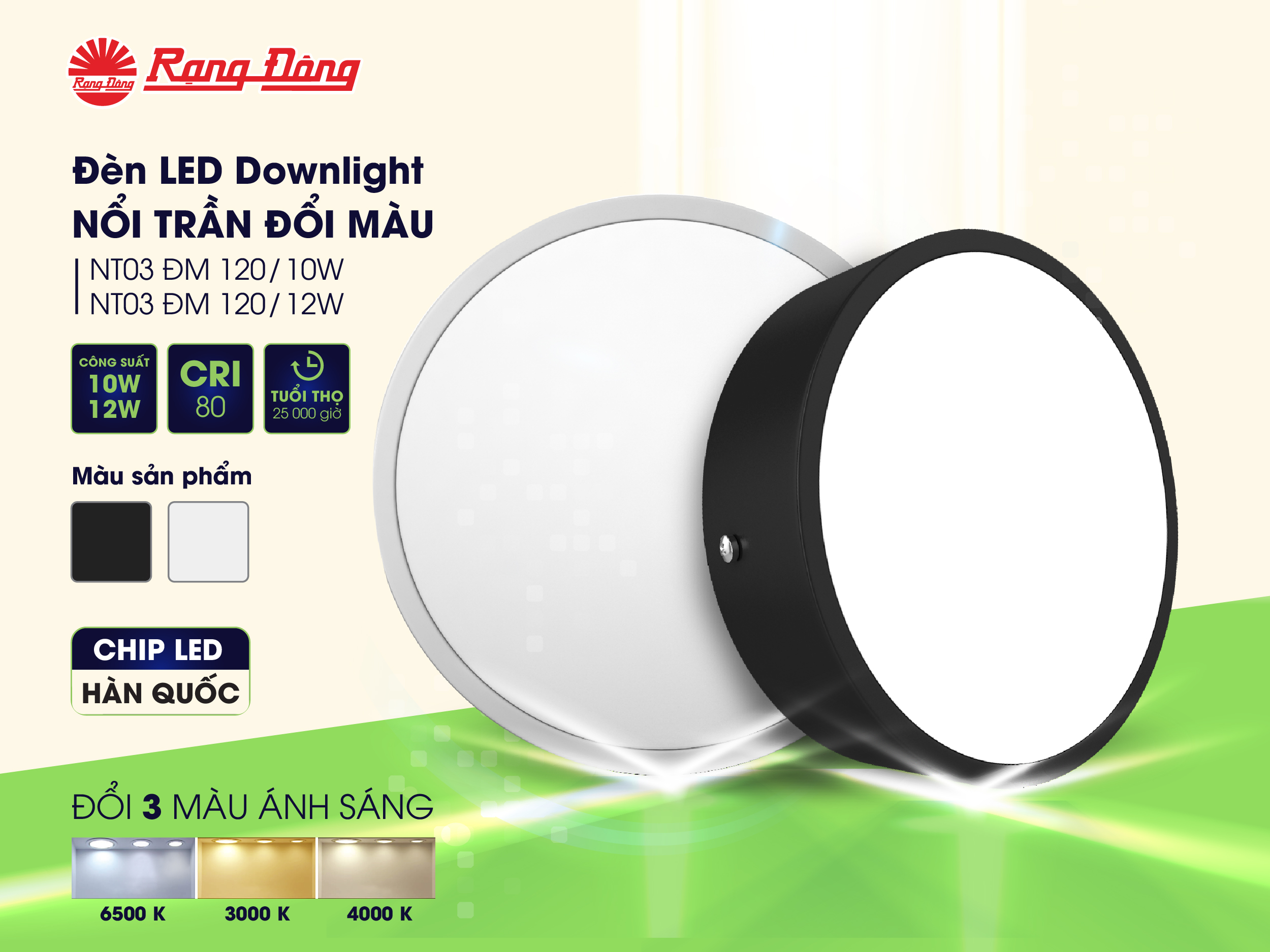 Đèn Ốp Nổi Trần Rạng Đông Model: NT03 10W /12W Đổi 3 Màu - Đèn Led Ống Bơ Nổi Trần Bảo Hành 2 ...