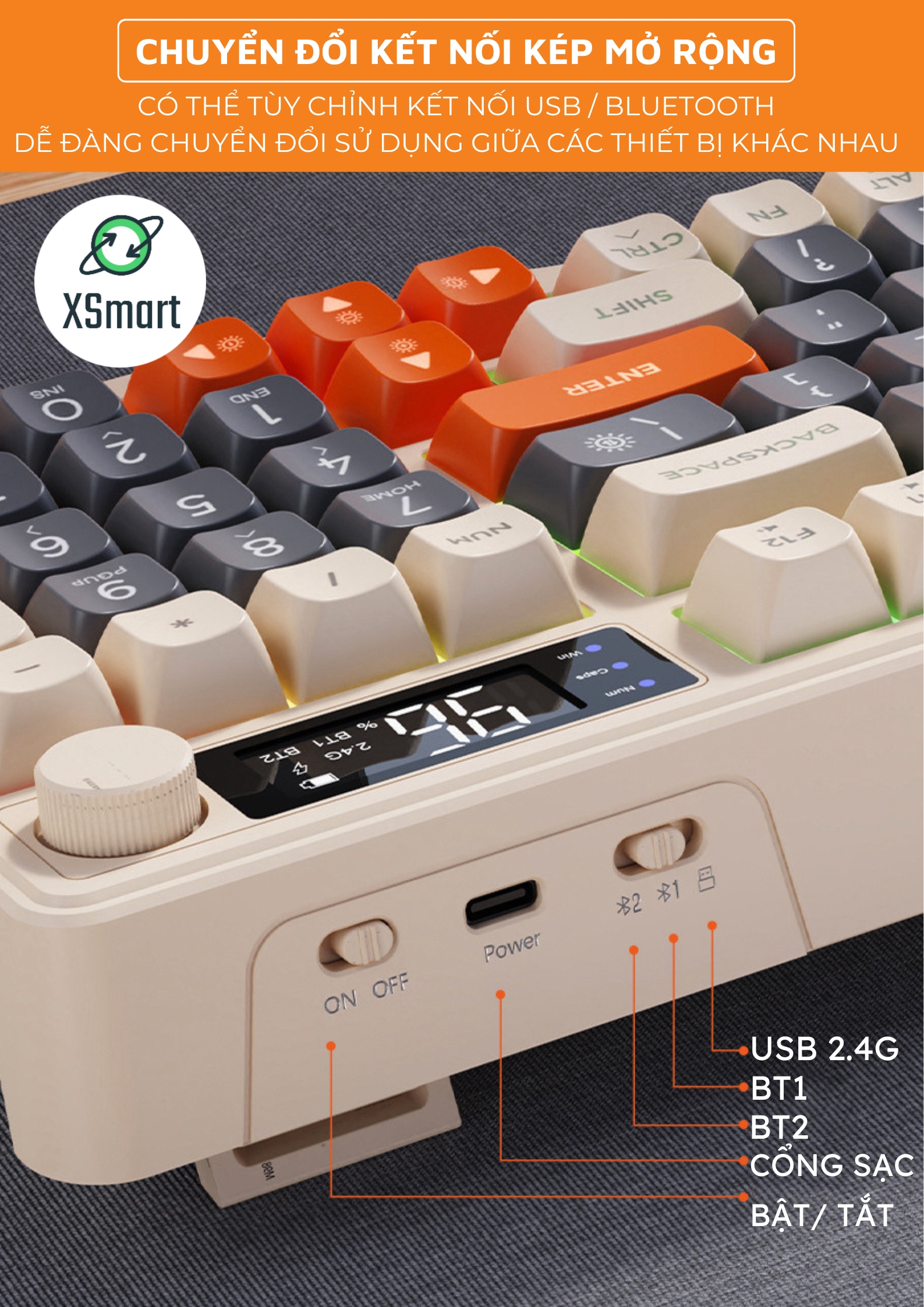 Bàn Phím Bluetooth Không Dây M96 NEW Keycap PBT, 2 Mode , Màn Hình, LED 7 Màu, Full Foam Gõ Êm ...