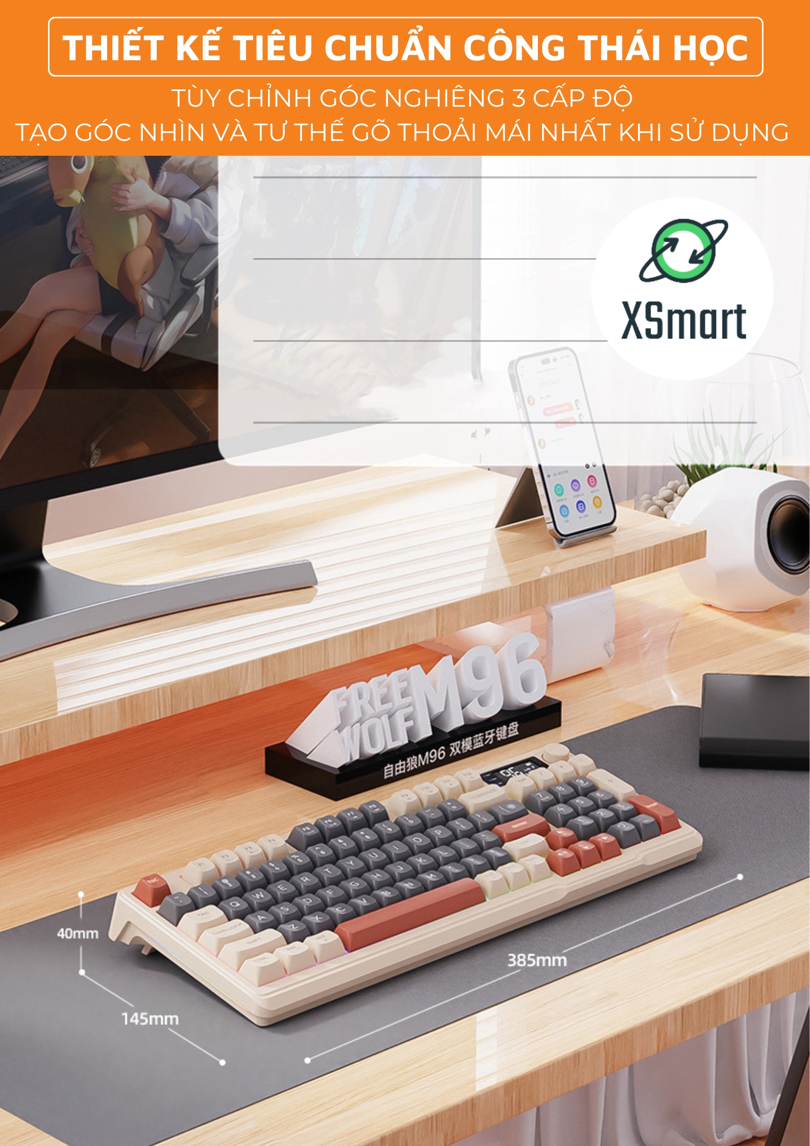 Bàn Phím Bluetooth Không Dây M96 NEW Keycap PBT, 2 Mode , Màn Hình, LED 7 Màu, Full Foam Gõ Êm ...