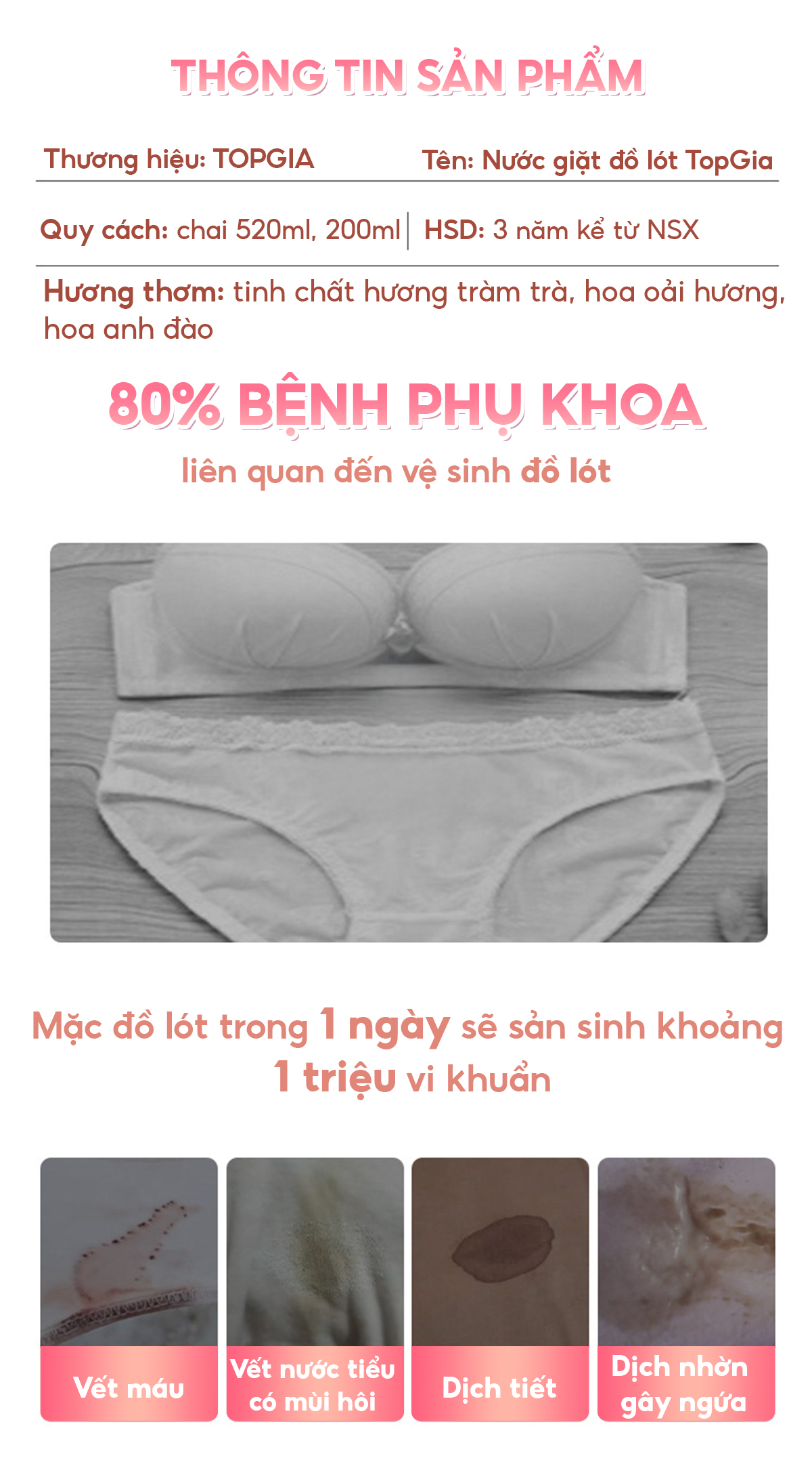 Nước giặt đồ lót sinh học TopGia khử mùi kháng khuẩn 99% an toàn với da nhạy cảm chai 520ml ...