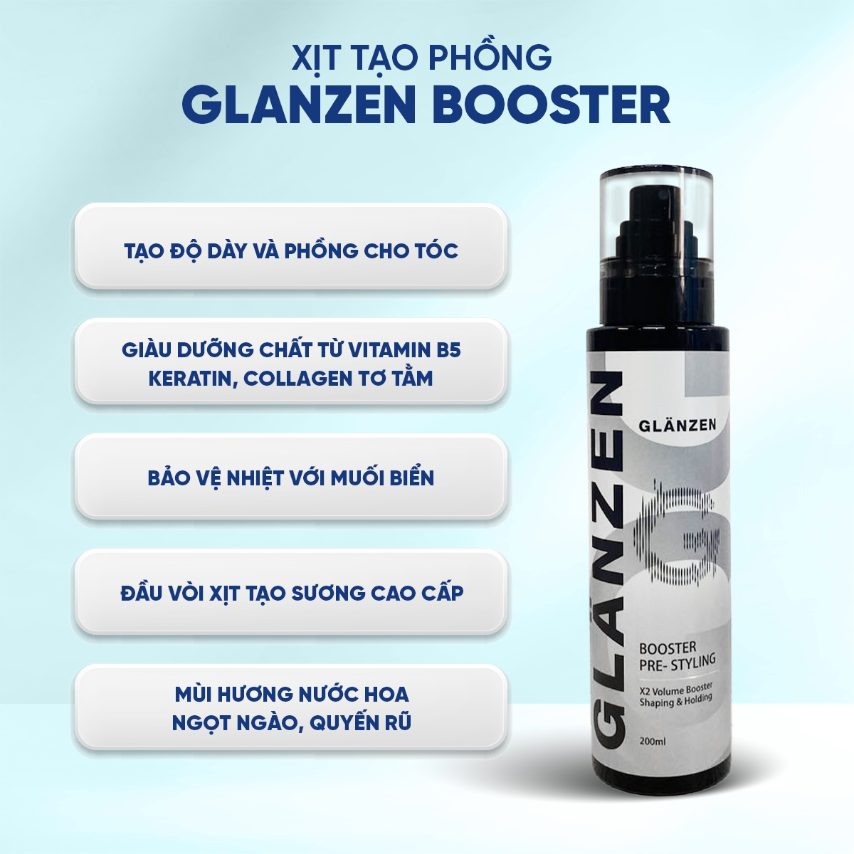Xịt tạo phồng GLANZEN BOOSTER PREMIUM 2025 200ml Tạo phồng dành riêng cho tóc mỏng, xẹp | Shopee ...