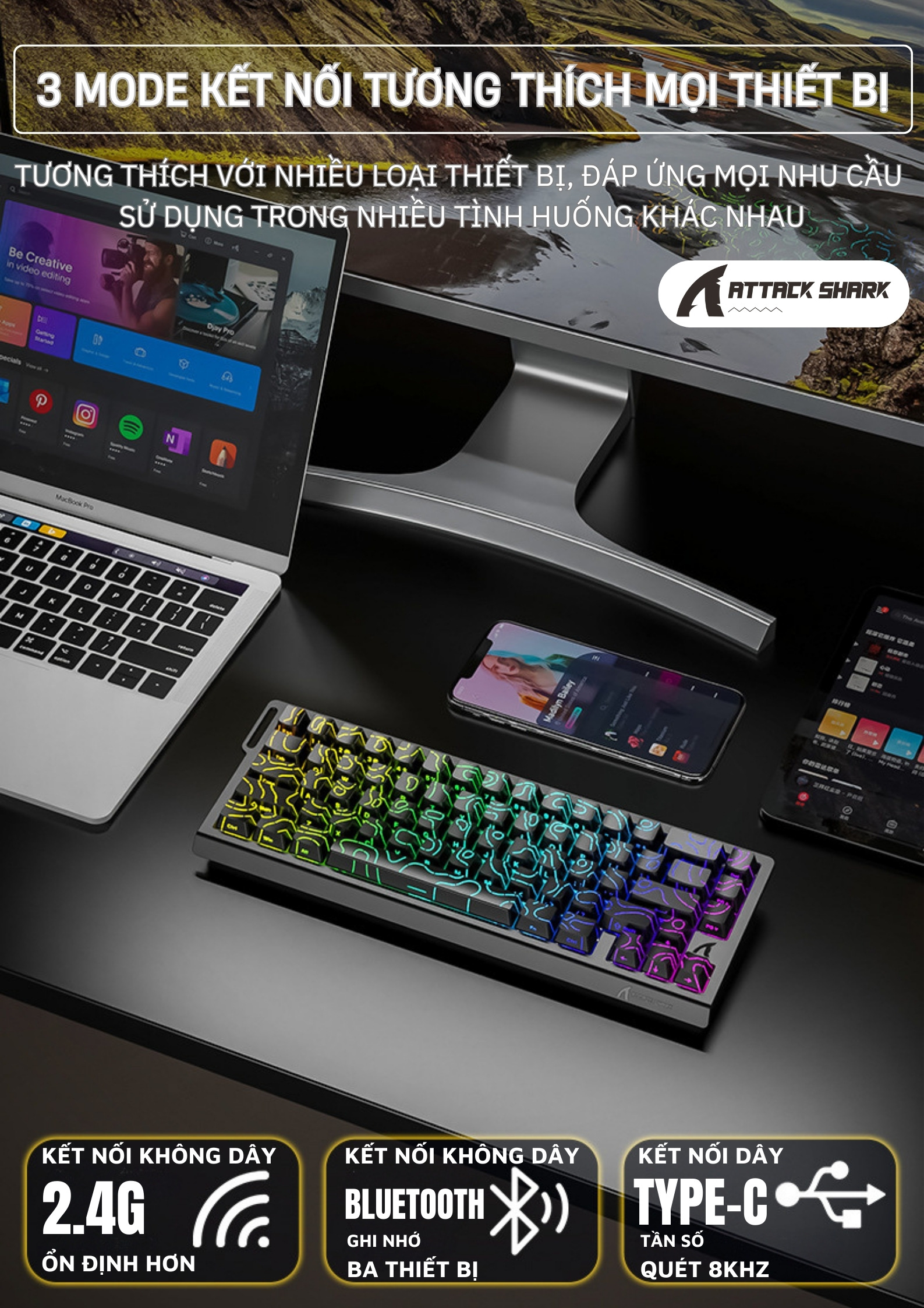 Bàn Phím Cơ Attack Shark X68 Pro HE - Công Nghệ Hall Effect, 3 Chế Độ ...