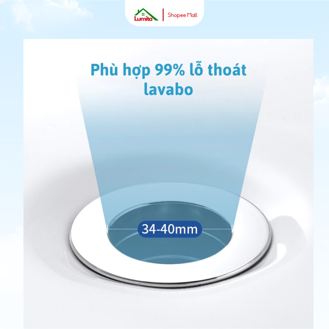 Bộ giỏ lọc nước bồn rửa mặt LUMITA, nút nhấn xả chất liệu sứ cao cấp ...