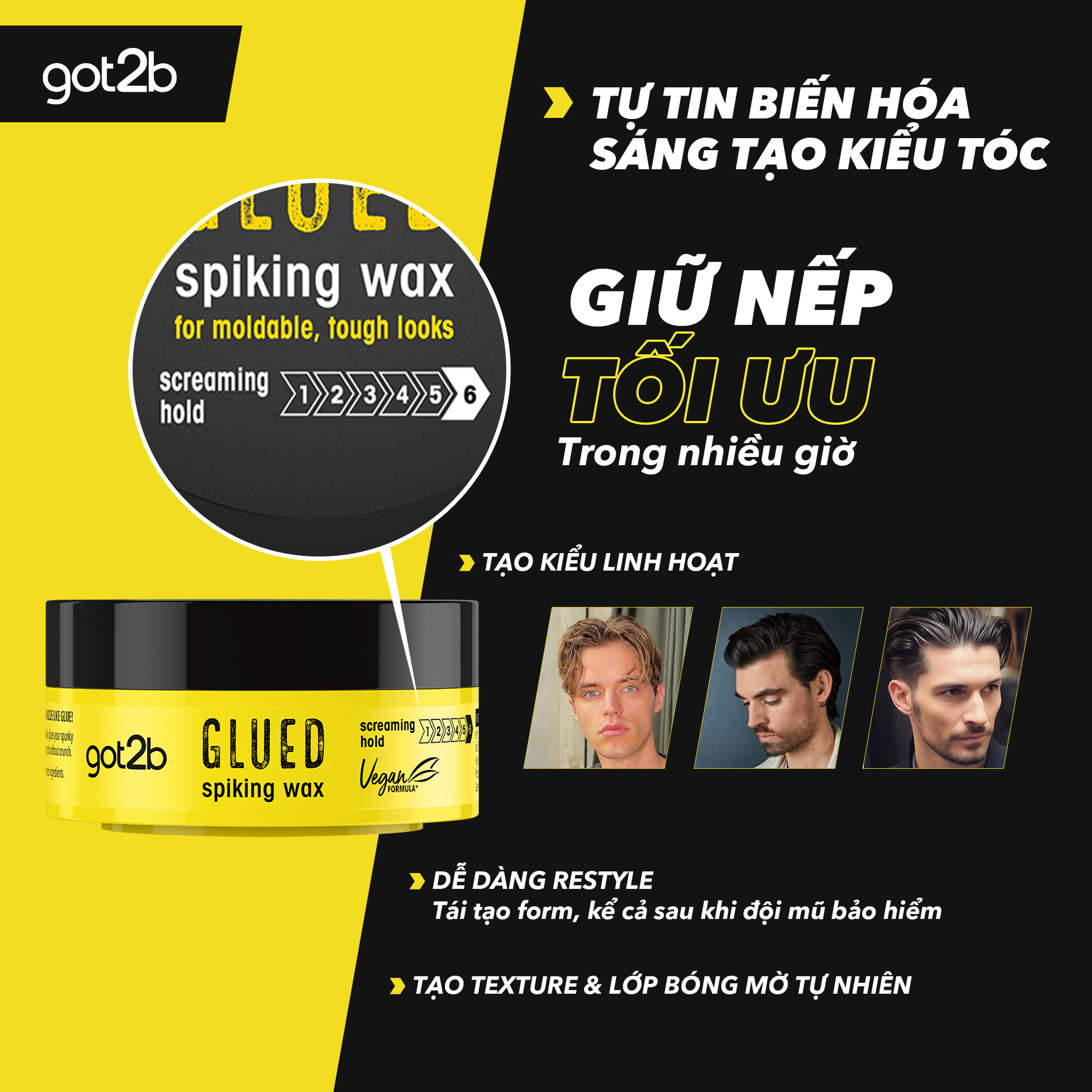 Sáp vuốt tóc Got2b Glued Spiking Wax 75ml - Giữ nếp cao, không gây khô ...