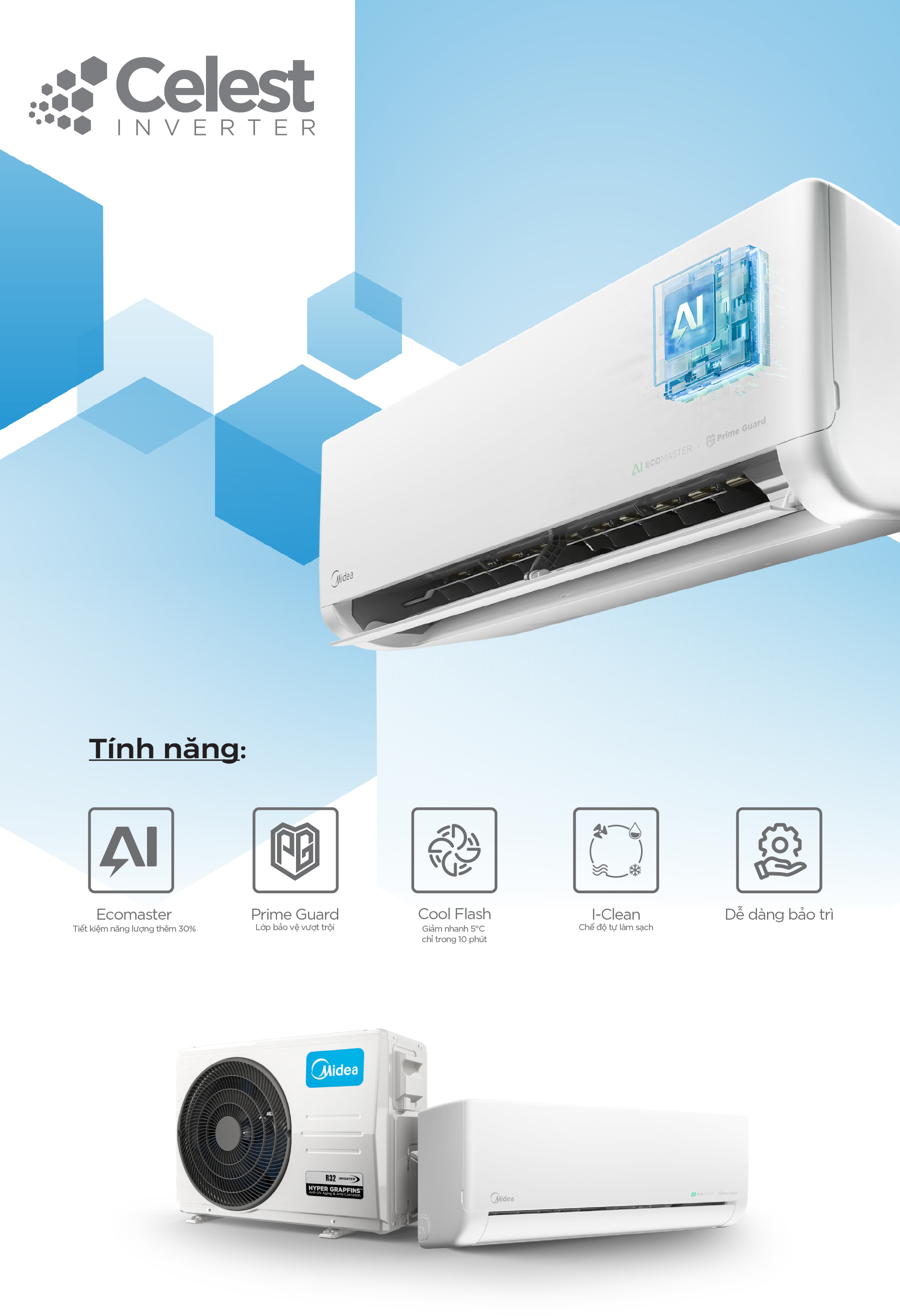 [Tặng máy hút bụi] Điều hòa Midea Celest Inverter - Công nghệ AI ...