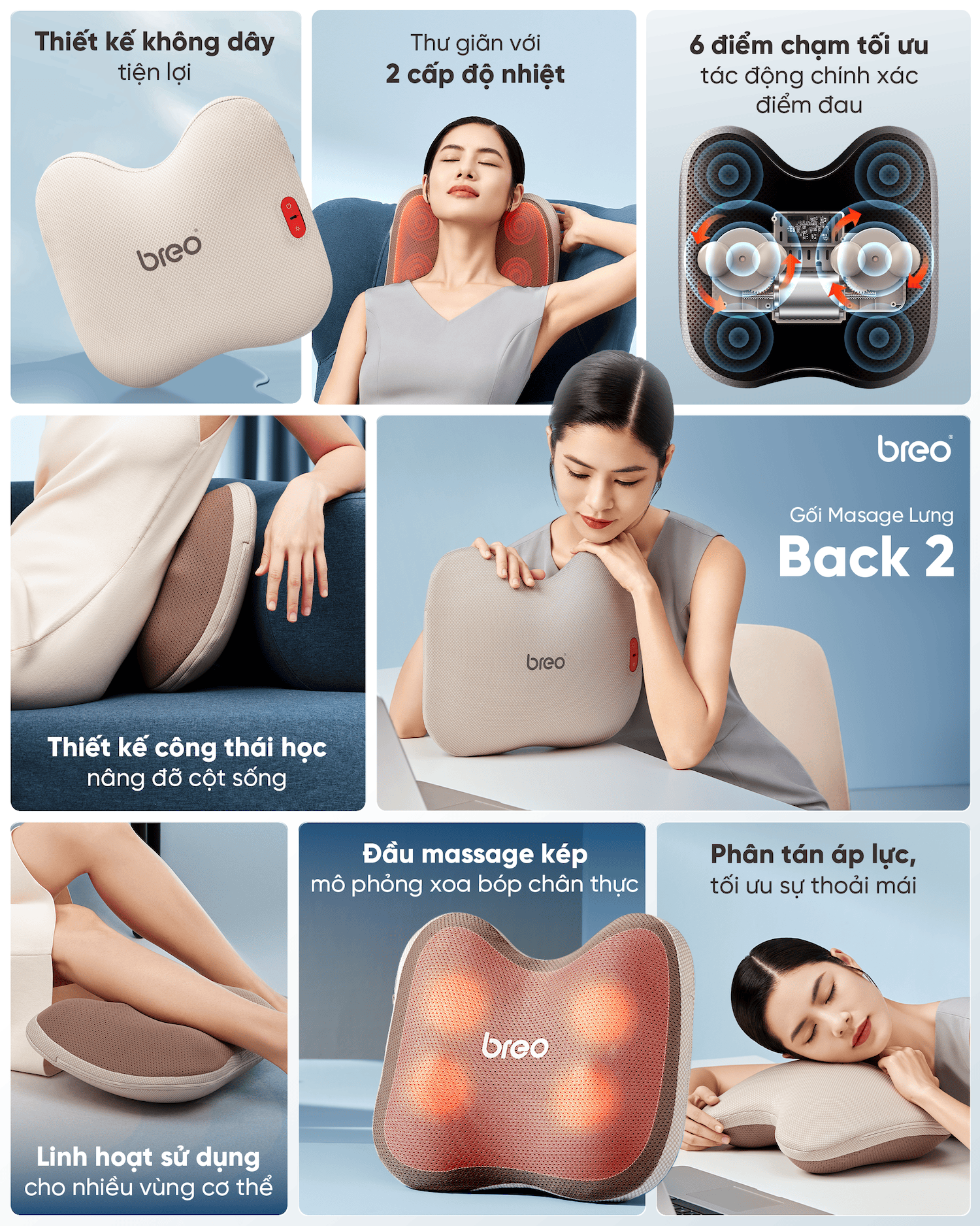 Gối Massage Lưng Cao Cấp BREO Back 2 - Xoa Bóp Chườm Nóng - Pin Sạc ...