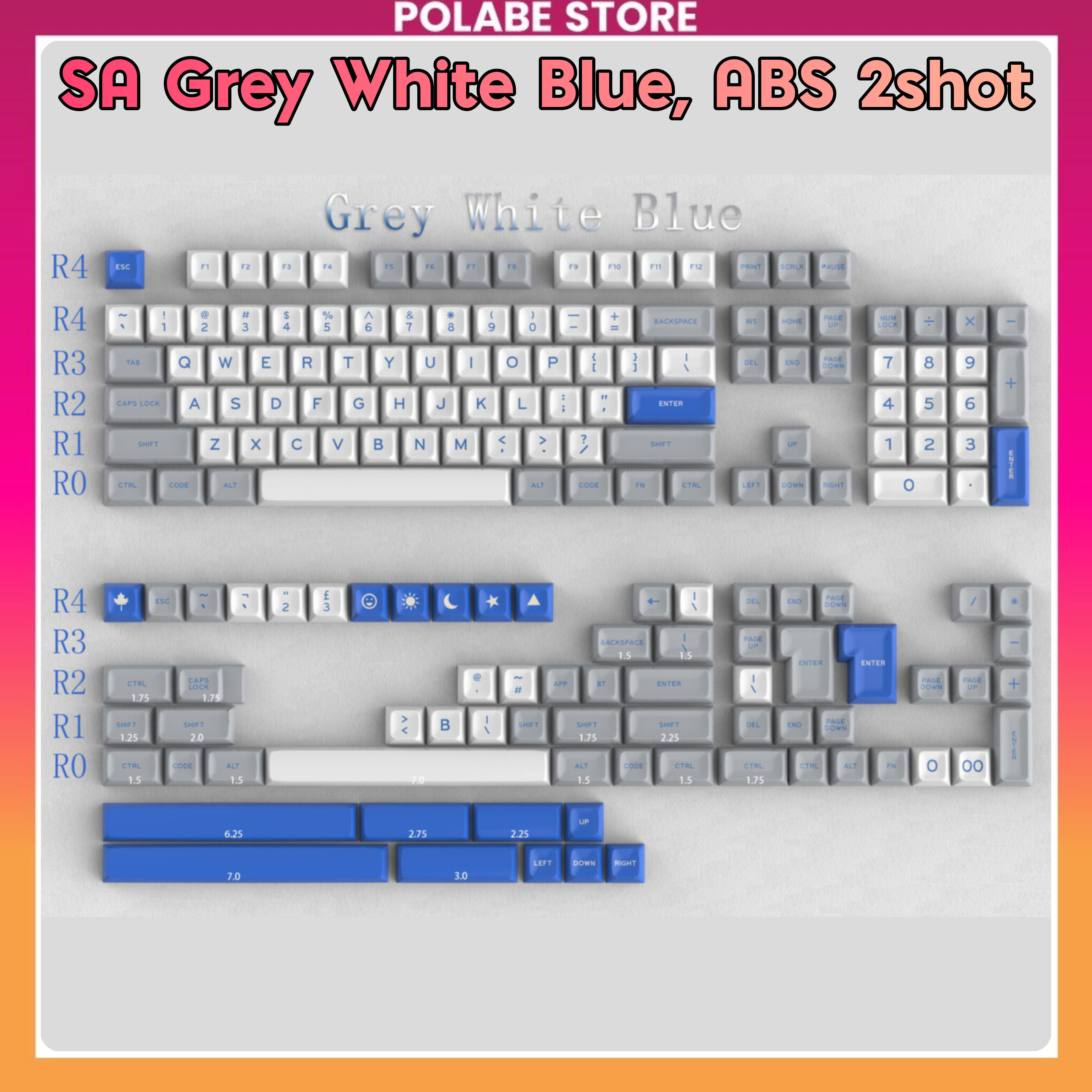 Keycap SA Grey White Blue profile bàn phím cơ Polabe Store Keycap SA ...