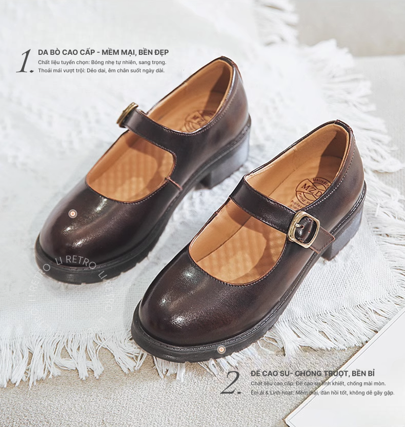 [8221] Giày Basic Mary Jane 4.5 - Giày da nữ vintage Li retro (giày da thật - genuine leather ...