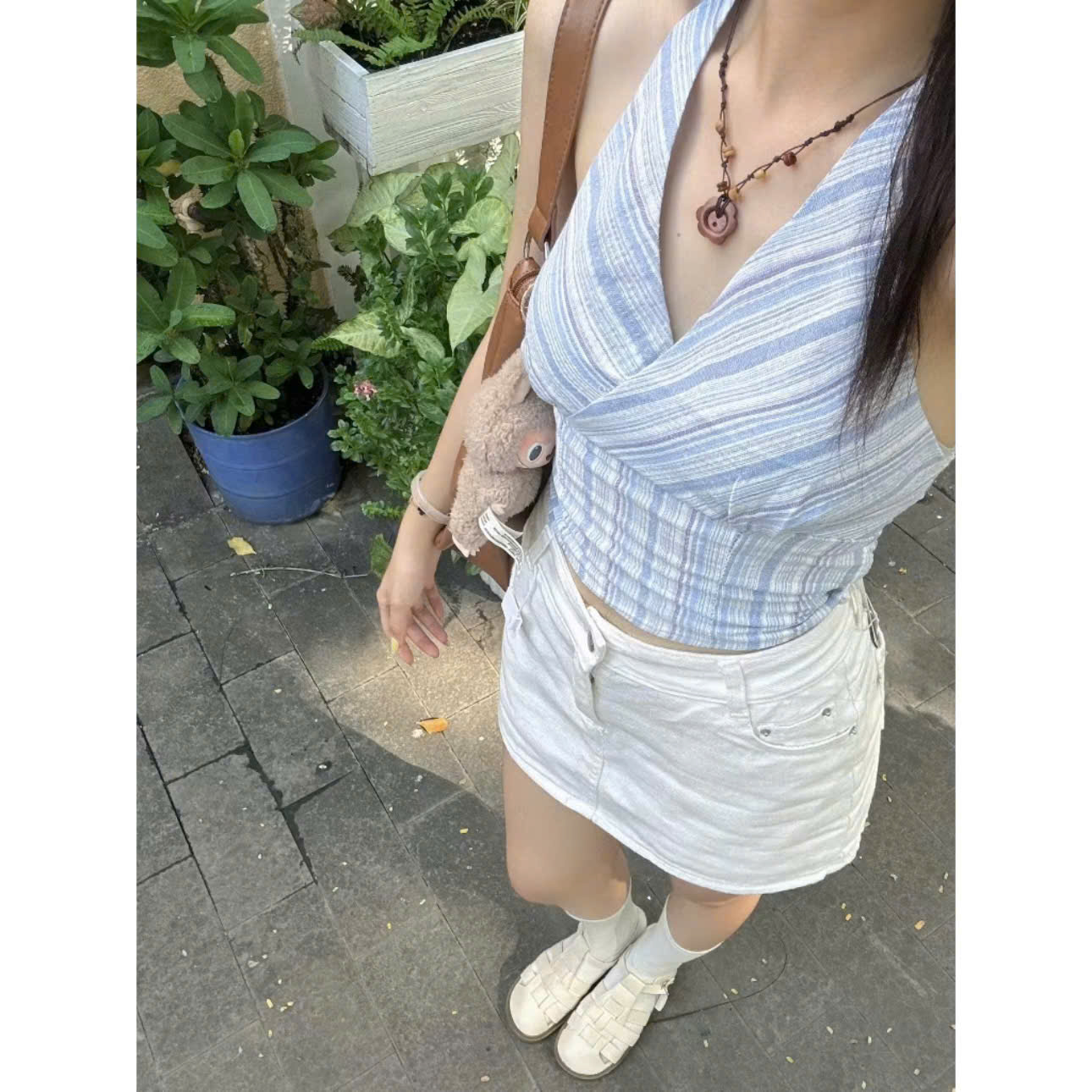 Áo croptop linen cổ yếm cột dây basic trẻ trung phong cách Calina ...