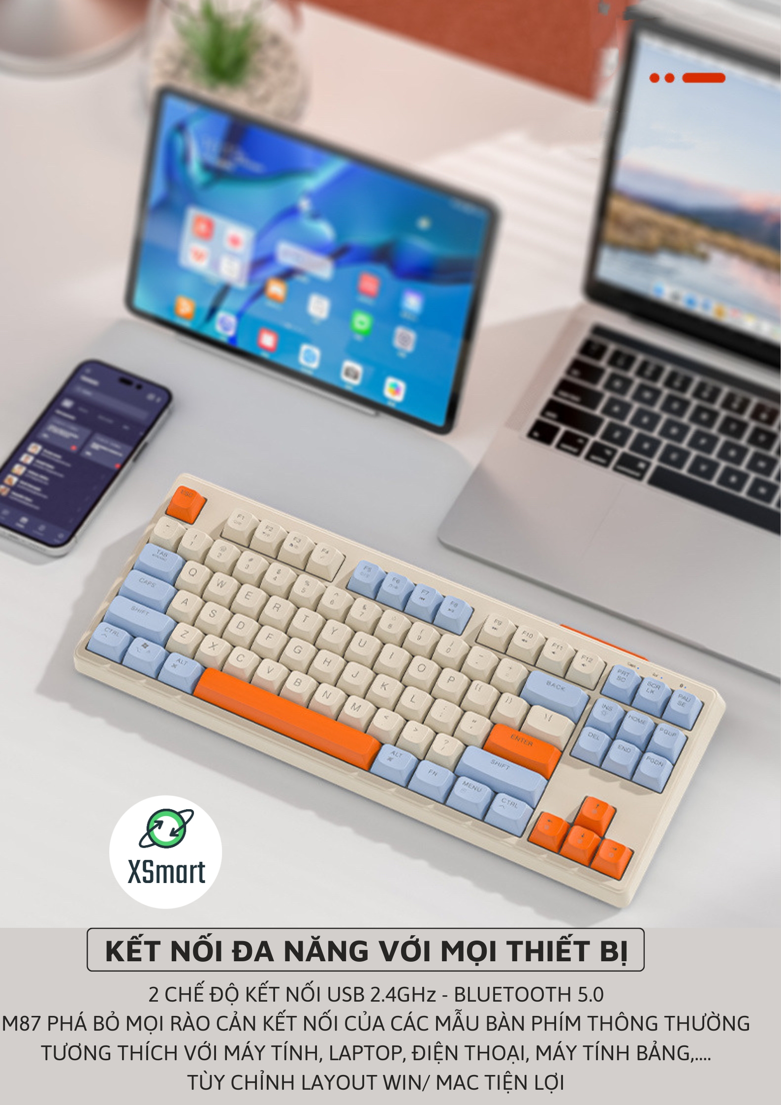 Bộ Bàn Phím Và Chuột Bluetooth M87 LED Gõ Êm Giảm ỒN, Pin Sạc, 2 Mode ...