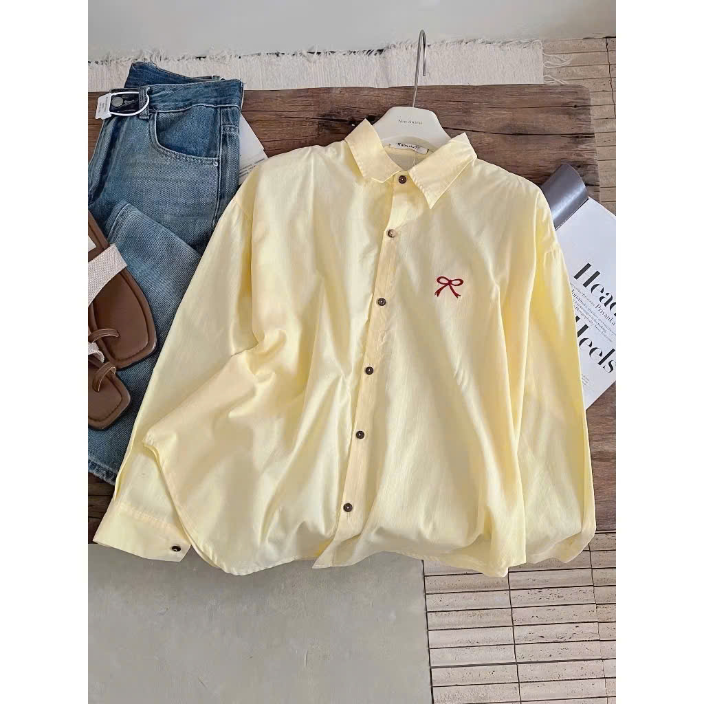 Áo sơ mi thô mềm form rộng dài tay thêu nơ nhiều màu A48 SUTANO ...