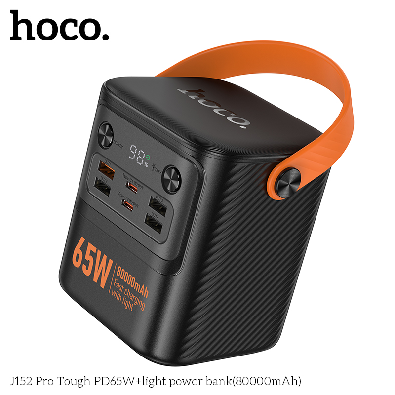 Sạc dự phòng nhanh PD65W Hoco J152 Pro dung lượng 80000mAh, 6 cổng sạc, tích hợp đèn pin, màn ...