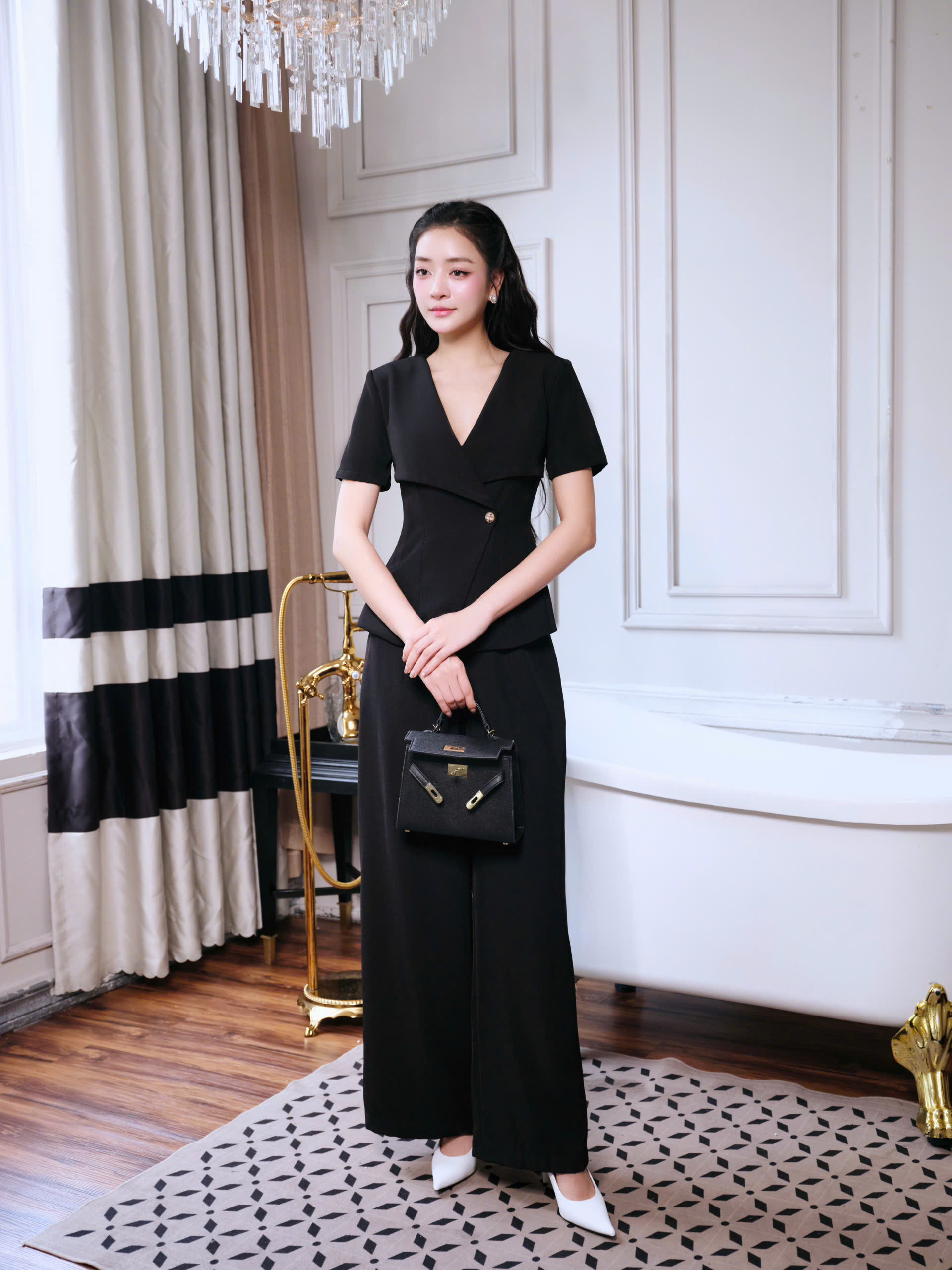 YM Concept Sét Áo Ghile Tay Ngắn Cổ Chéo + Quần Suông Ống Rộng- 4 Màu -Đủ Size S/M/L/XL- D1112 ...