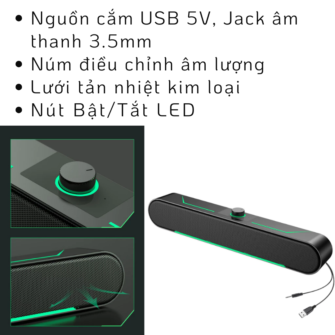 Loa bluetooth máy tính để bàn sound bar led dạ quang, loa laptop pc ...