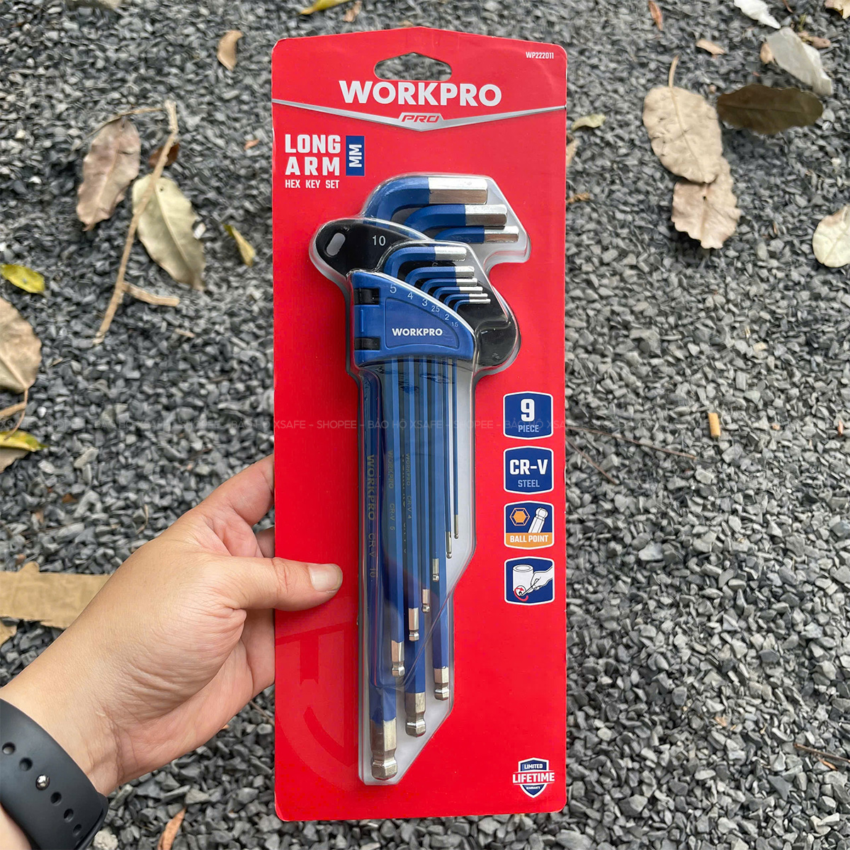 Bộ lục giác đầu bi kiểu L Workpro - WP222011, 9 cái hệ mét (1.5,2,2.5,3,4,5,6,8,10mm) thép CR-V ...