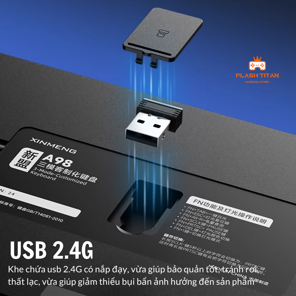 Bàn phím cơ không dây Xinmeng A98 - Hỗ trợ hotswap - Bàn phím Full size - Led RGB có app tùy ...