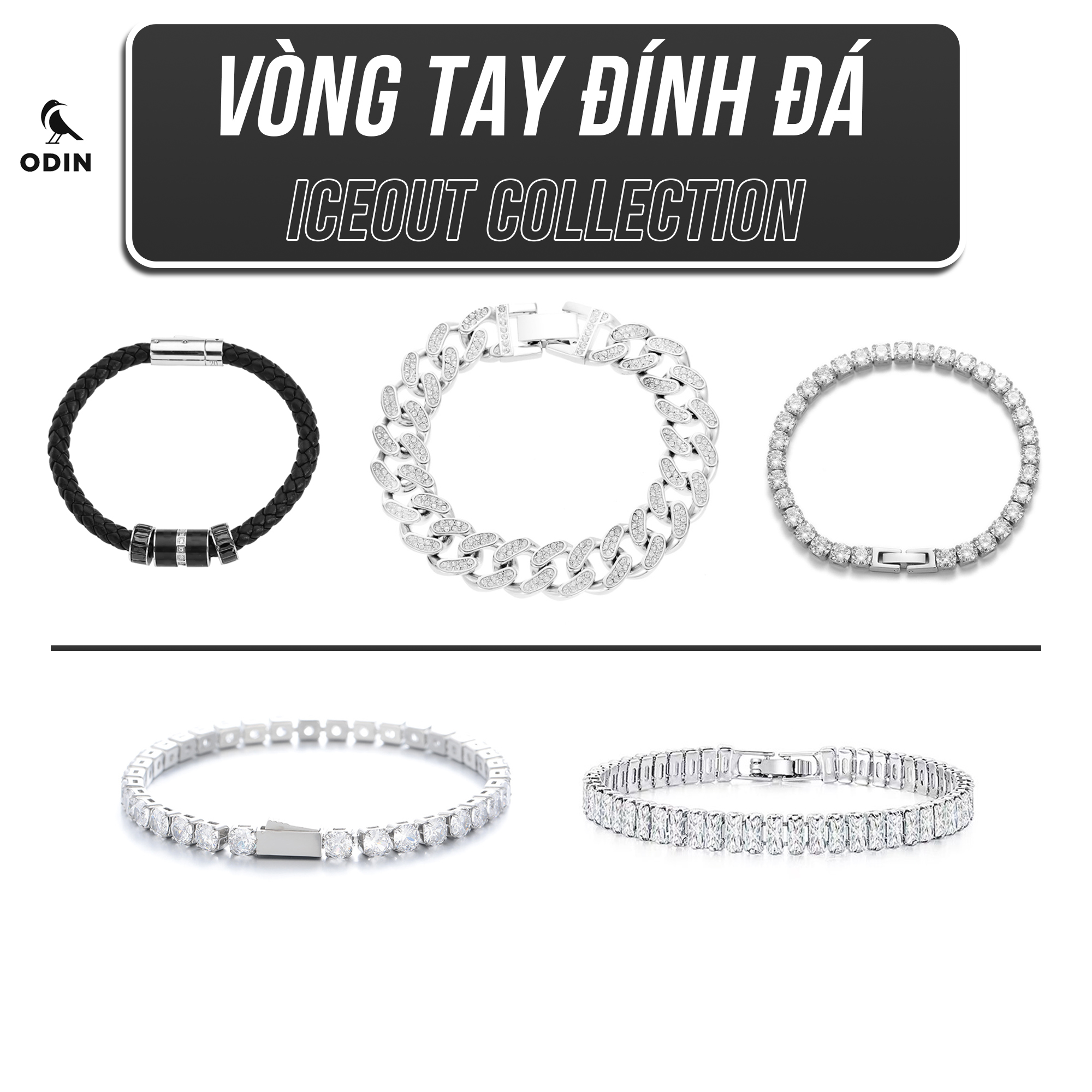 Vòng tay ODIN đính đá CZ | Tennis, Cuban, Vòng da-Phong cách Street ...
