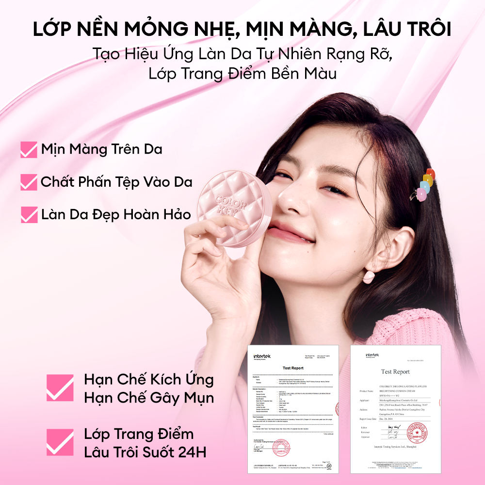 Cushion Chống Nắng SPF 50+ PA++++ COLORKEY Kẻ Ô Hồng, Mỏng Nhẹ Giữ Lớp ...