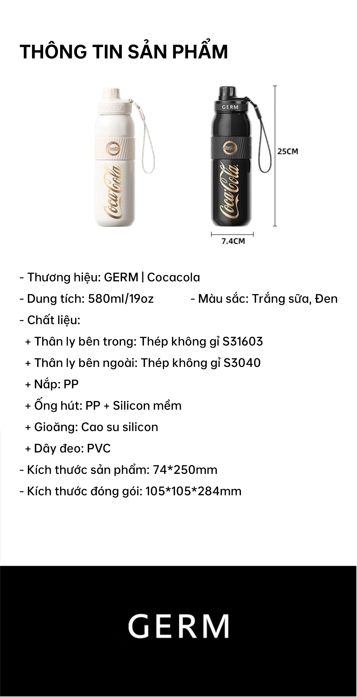Bình Giữ Nhiệt Thể Thao Cao Cấp GERM Coca-Cola 580ml Inox 316 - Bình Nước Đi Học - GE-CK23AW-B37 ...