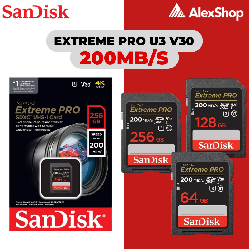 Thẻ nhớ SDXC SanDisk Extreme Pro U3 V30 64GB-128GB-256GB 200MB/s - Bảo hành 10 năm chính hãng ...
