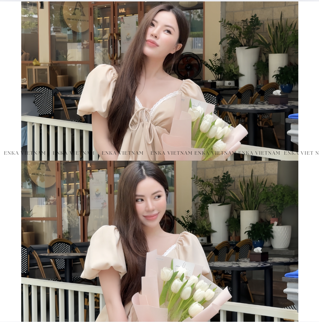 Áo kiểu tay phồng SARA dày dặn phong cách tiểu thư sang trọng vải cotton Top Women - ENKA ...