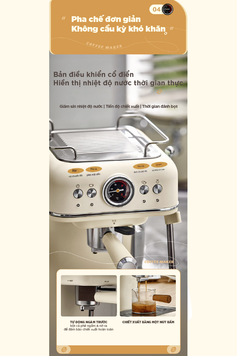 Máy pha cà phê Espresso tự động Bear KFJ-E12R5, 950W, 20Bar, tạo bọt sữa, Cho gia đình, BH 18 ...