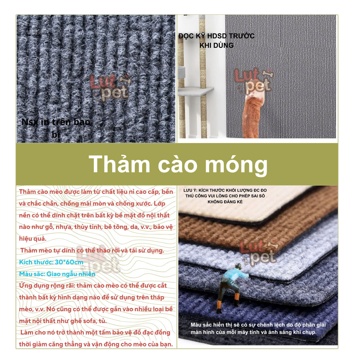 Thảm mài móng mèo, thảm dính cào móng mèo, bảo vệ nội thất, đồ chơi cho chó mèo - lutpet ...