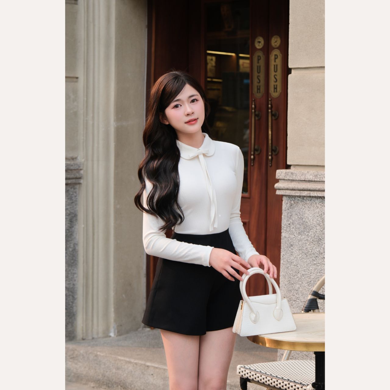 Áo len tăm tay dài cổ sen phối nơ, áo kiểu nữ giữ nhiệt tiểu thư Linly Store A-AT6 | Shopee Việt Nam