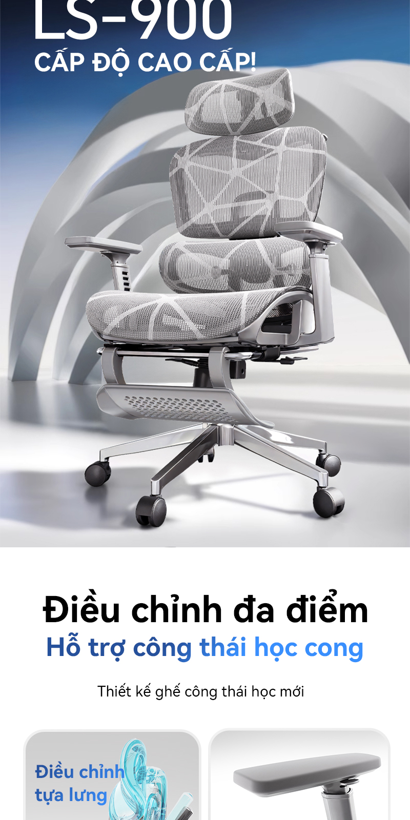 Xpanse LS900 ghế công thái học Nâng cấp chân thép, chịu tải 280KG, đệm ...