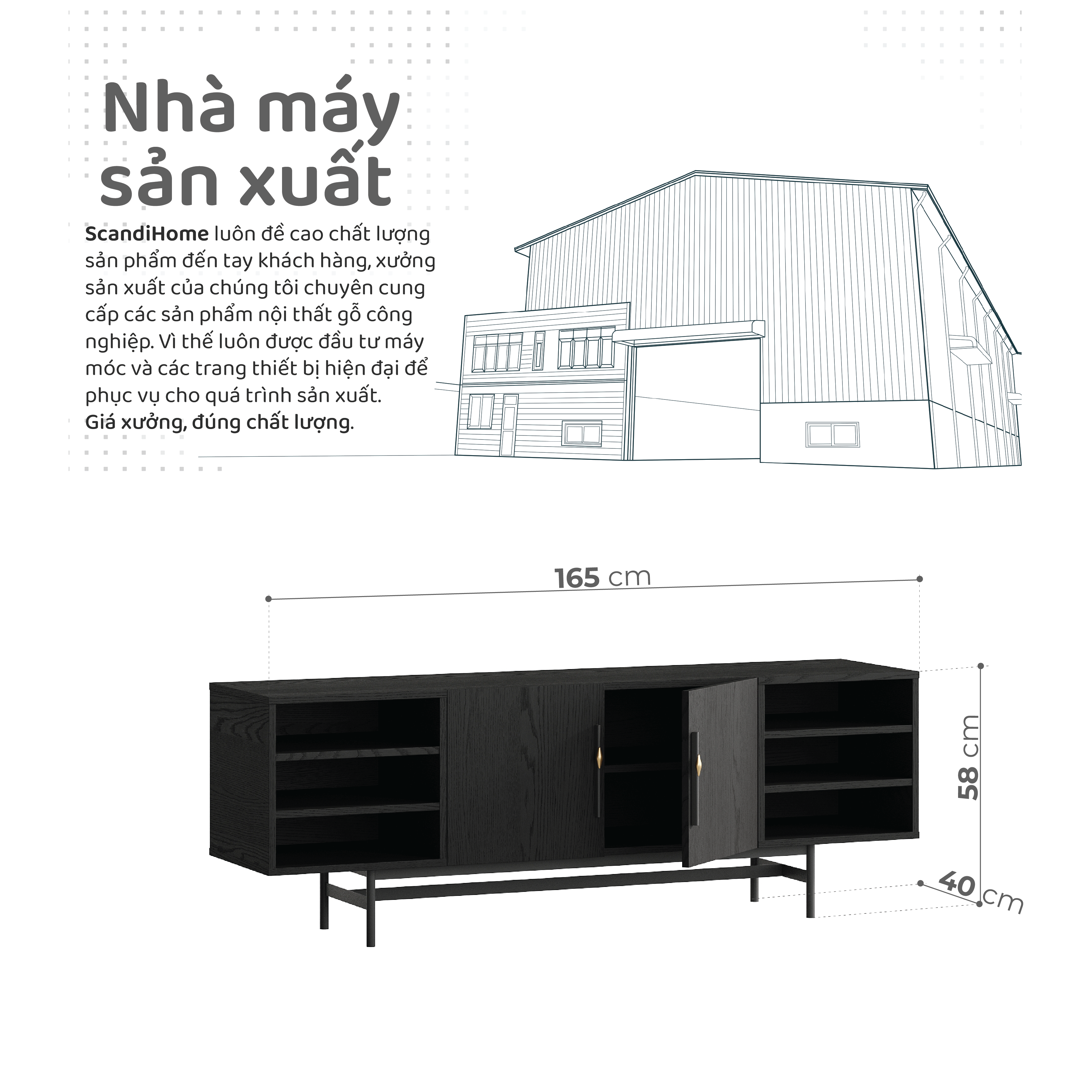 ESTELLE, Tủ, kệ TV TVD_071, 165x40x58cm, sản xuất bởi Scandi Home ...