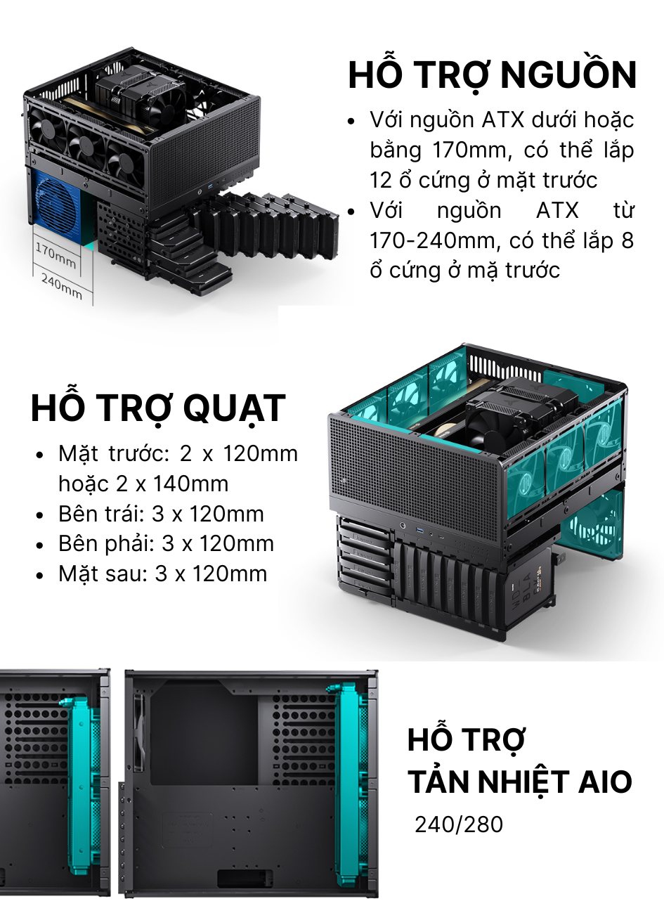 Vỏ Case NAS Jonsbo N4 Black Hỗ Trợ 6xHDD 2xSSD ITX/M-ATX SFX PSU Quạt ...