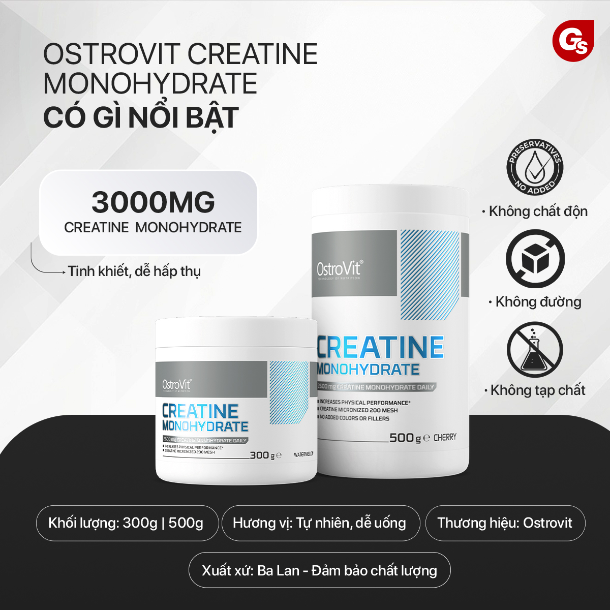 Bột tăng sức mạnh Ostrovit Creatine (Made in Poland) giúp pump cơ, tăng ...