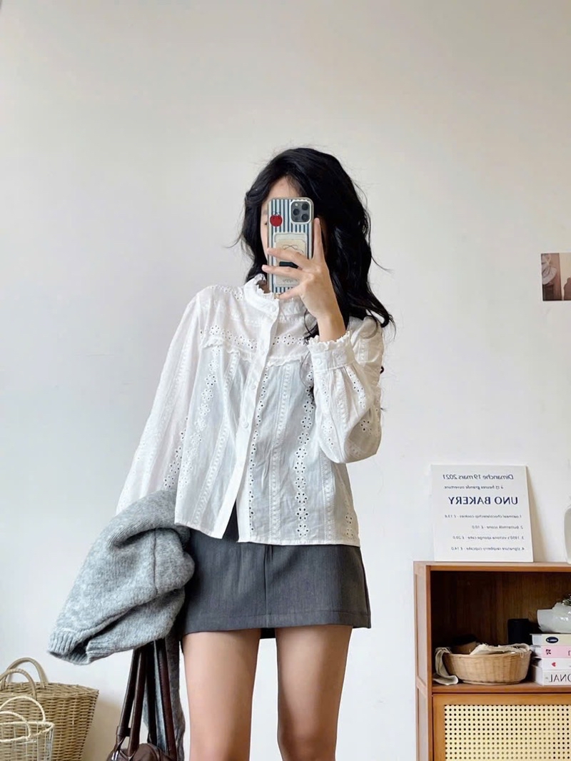 Áo Sơmi Thô Boi Cổ Tàu Phối Ren Dài Tay”LAVIE”dành cho Nữ siêu xinh ...