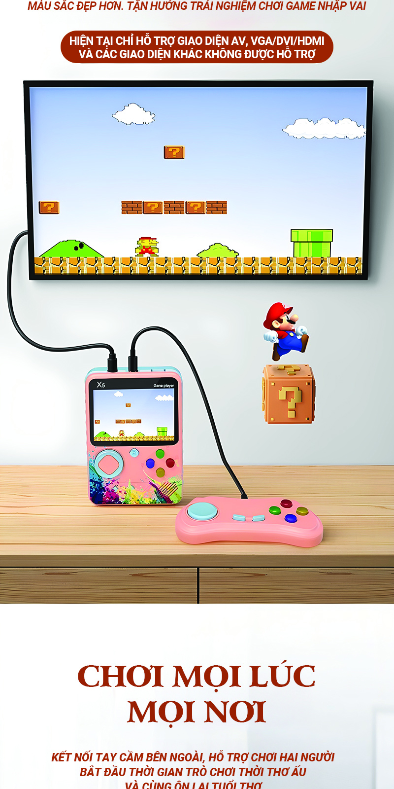 🔥Game Boy Mini Máy chơi game retro 🎮500 trò chơi Hỗ trợ 2 người 📺 Kết ...