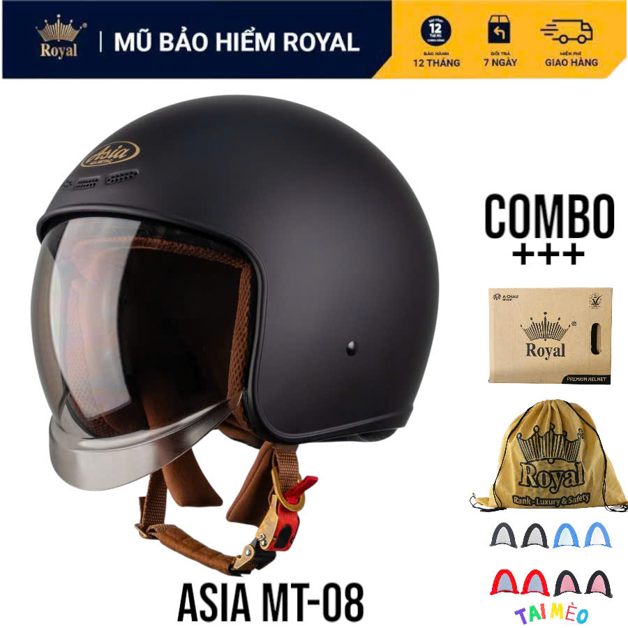 Mũ Bảo Hiểm ROYAL HELMET 3/4 M139 Và ASIA-MT08 Xe Máy Kính Âm Thương ...