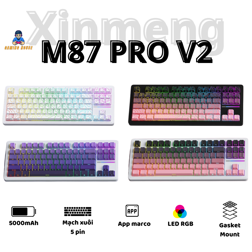 Bàn Phím Cơ Silent Xinmeng M87 V2 Không Dây Bluetooth Gaming LED RGB ...