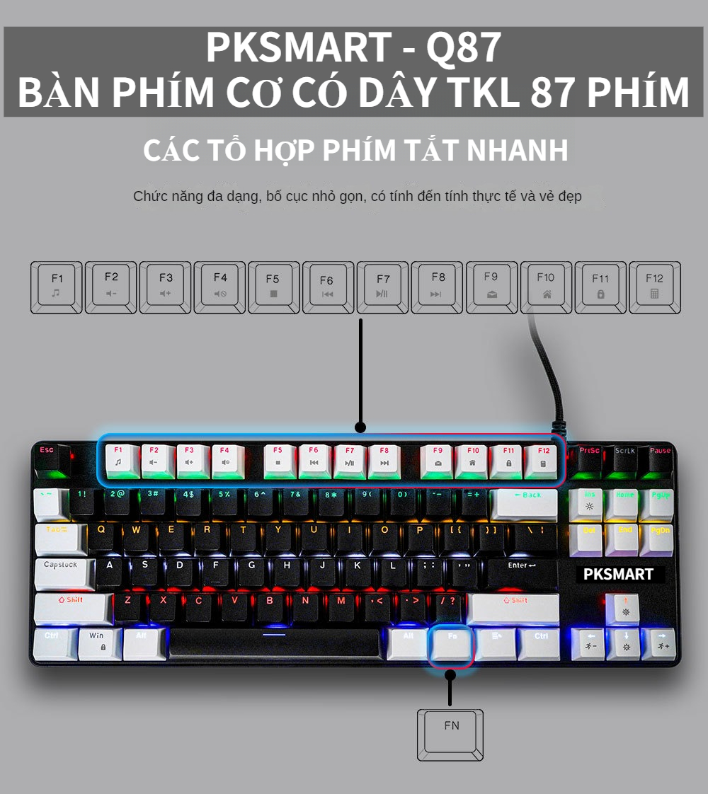 Bàn Phím Cơ Gaming Có Dây TKL 87 Nút - PKSMART - Q87 - Blue Switch ...