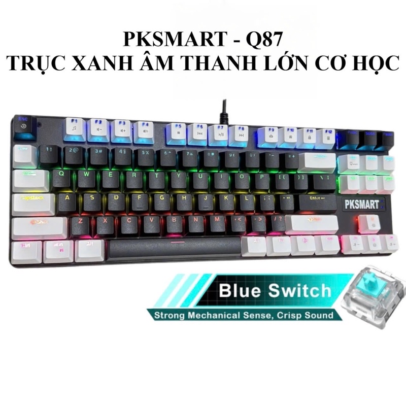 Bàn Phím Cơ Có Dây TKL PKSMART Q87 Nút - Blue YELLOW Switch - Anti-Ghosting Full Phím - LED ...