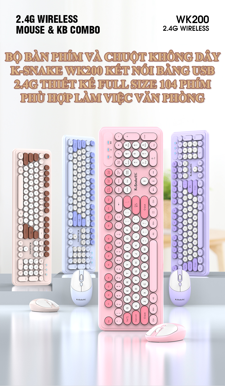Bộ bàn phím và chuột không dây K-SNAKE WK200 kết nối bằng USB 2.4G đa dạng màu sắc | Shopee Việt Nam