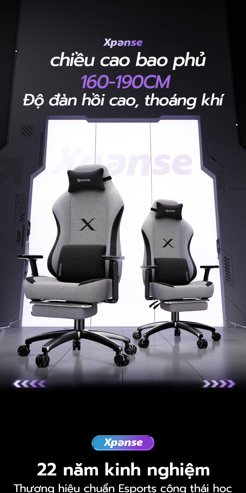 Ghế gaming Xpanse 003 – Ghế chơi game công thái học, đệm không cánh nâng cấp, vải Nano-Tech, tựa ...