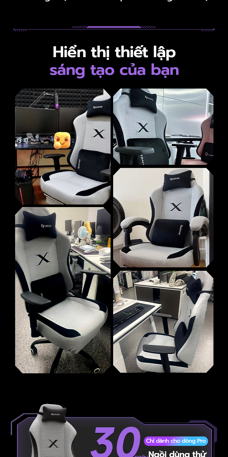 Ghế gaming Xpanse 003 – Ghế chơi game công thái học, đệm không cánh nâng cấp, vải Nano-Tech, tựa ...