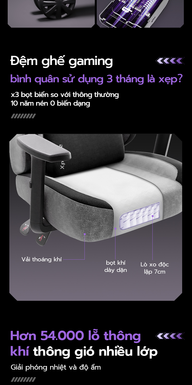 Ghế gaming Xpanse 003 – Ghế chơi game công thái học, đệm không cánh nâng cấp, vải Nano-Tech, tựa ...