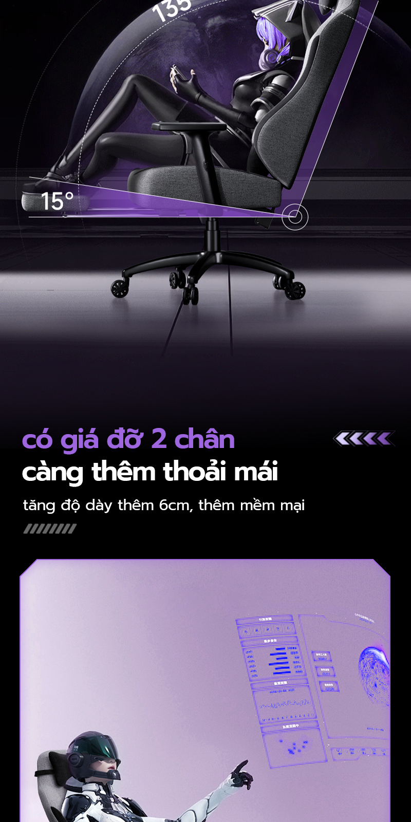 Ghế gaming Xpanse 003 – Ghế chơi game công thái học, đệm không cánh nâng cấp, vải Nano-Tech, tựa ...