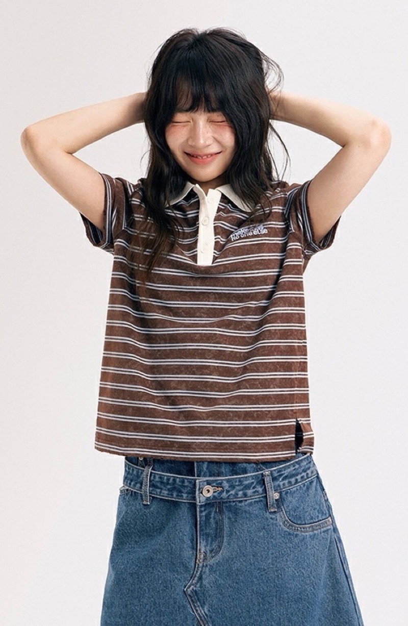 / WGWE / Áo Polo Thun Kẻ Sọc Mix Cổ Trắng W5188 | Shopee Việt Nam