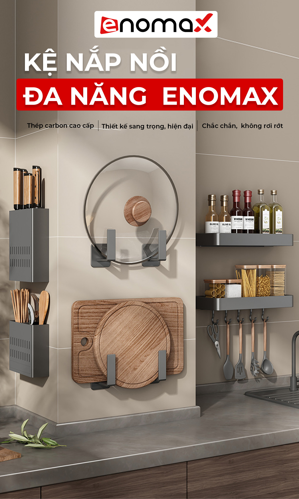 Móc treo Enomax đa năng, dán tường nhà bếp, chất liệu Thép Carbon cao ...