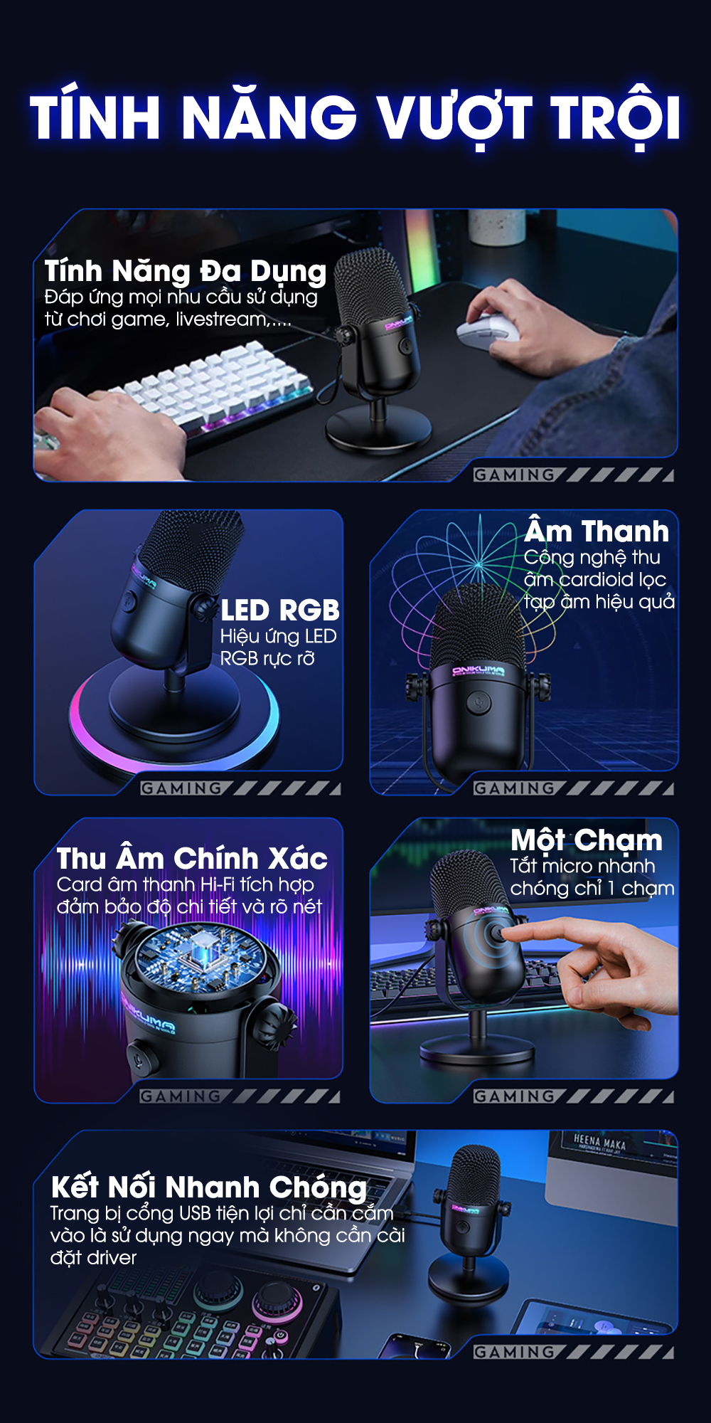 Mic thu âm để bàn mini SIDOTECH ONIKUMA M830 micro livestream karaoke ...