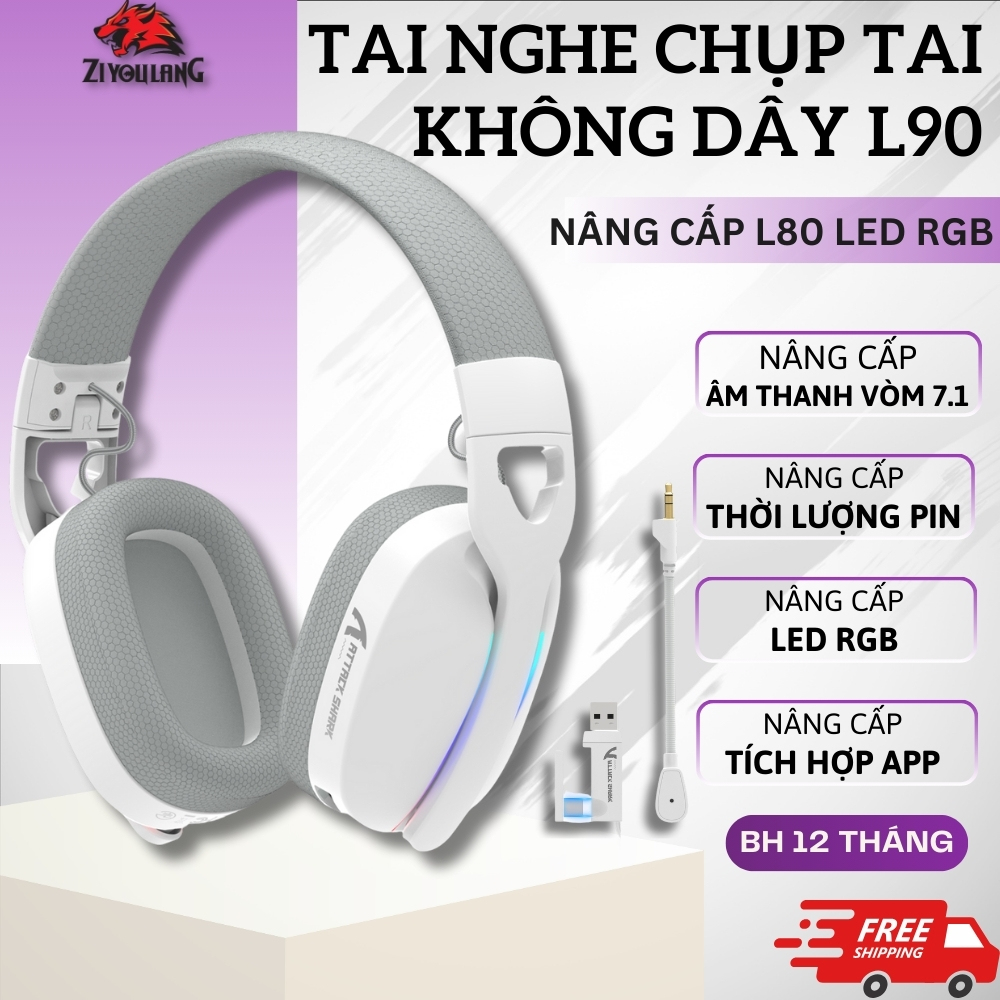 Tai Nghe Không Dây Attack Shark L90 - 3 Mode Kết Nối, Âm Thanh Vòm 7.1, LED RGB, Micro Chống Ồn ...