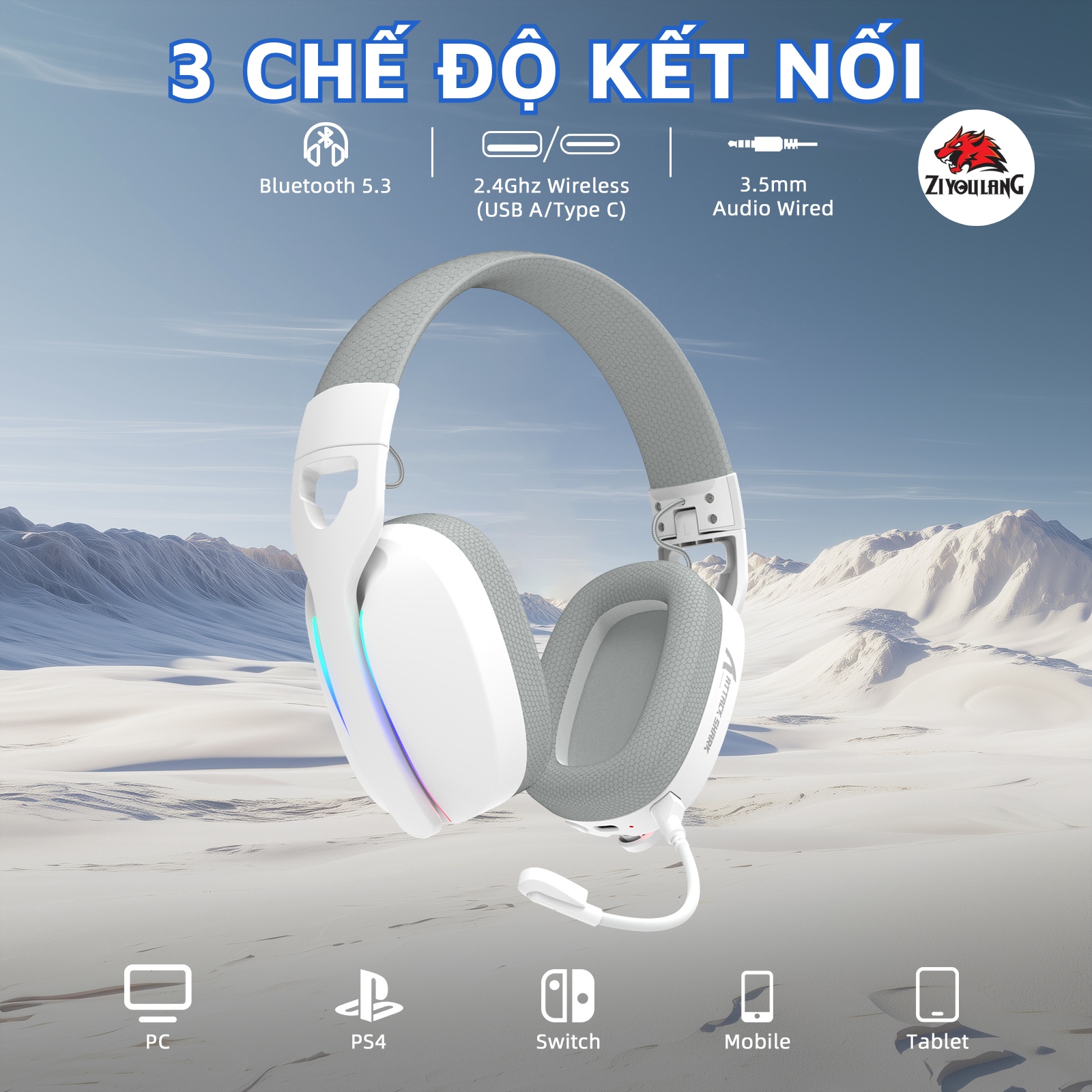 Tai Nghe Không Dây Attack Shark L90 - 3 Mode Kết Nối, Âm Thanh Vòm 7.1, LED RGB, Micro Chống Ồn ...